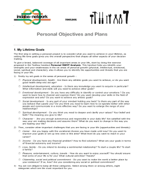 Fillable Online Personal Objectives and Plans Fax Email Print - pdfFiller