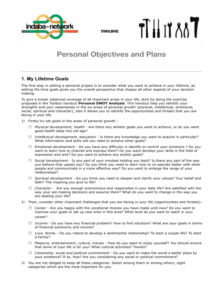Fillable Online Personal Objectives and Plans Fax Email Print - pdfFiller