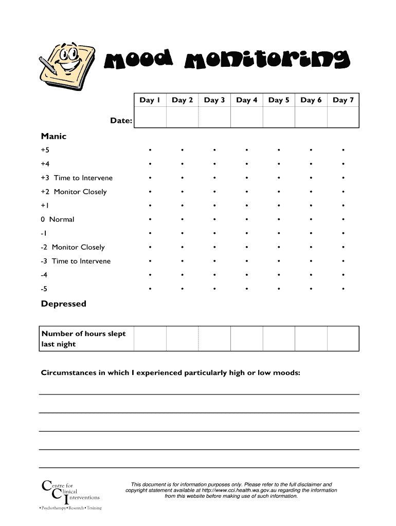 Fillable Online Mood Monitoring Fax Email Print - pdfFiller