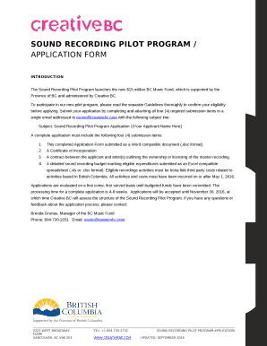 SOUND RECORDING PILOT PROGRAM / Doc Template | pdfFiller