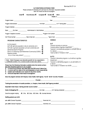 ALP MONITORING ENTRANCE Doc Template | pdfFiller