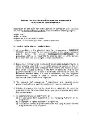 Partner Declaration on the expenses presented in Doc Template | pdfFiller