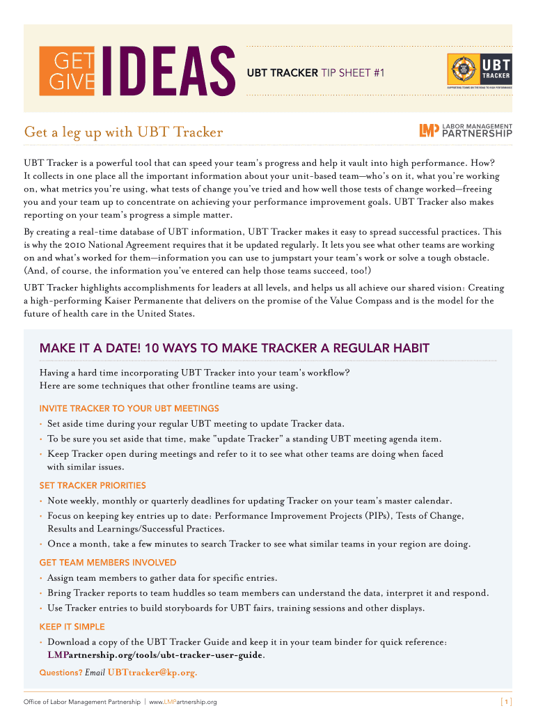 Fillable Online UBT TRACKER TIP SHEET #1 Fax Email Print - pdfFiller