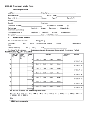 MDR-TB Treatment Intake Doc Template | pdfFiller