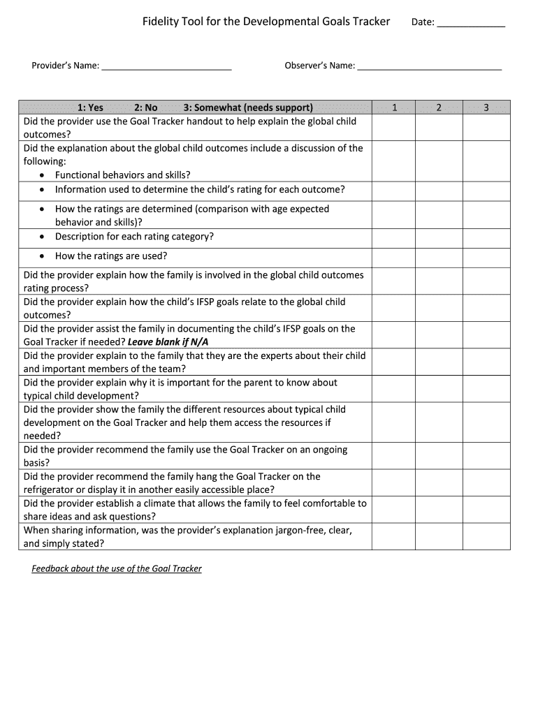 Fillable Online Fidelity Tool for the Developmental Goals Tracker Fax ...