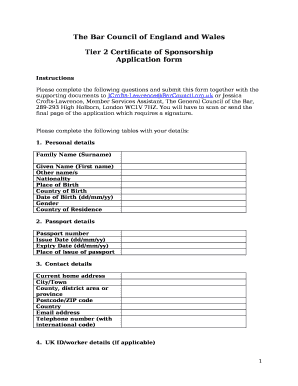 Tier 2 Certificate of Sponsorship Doc Template | pdfFiller