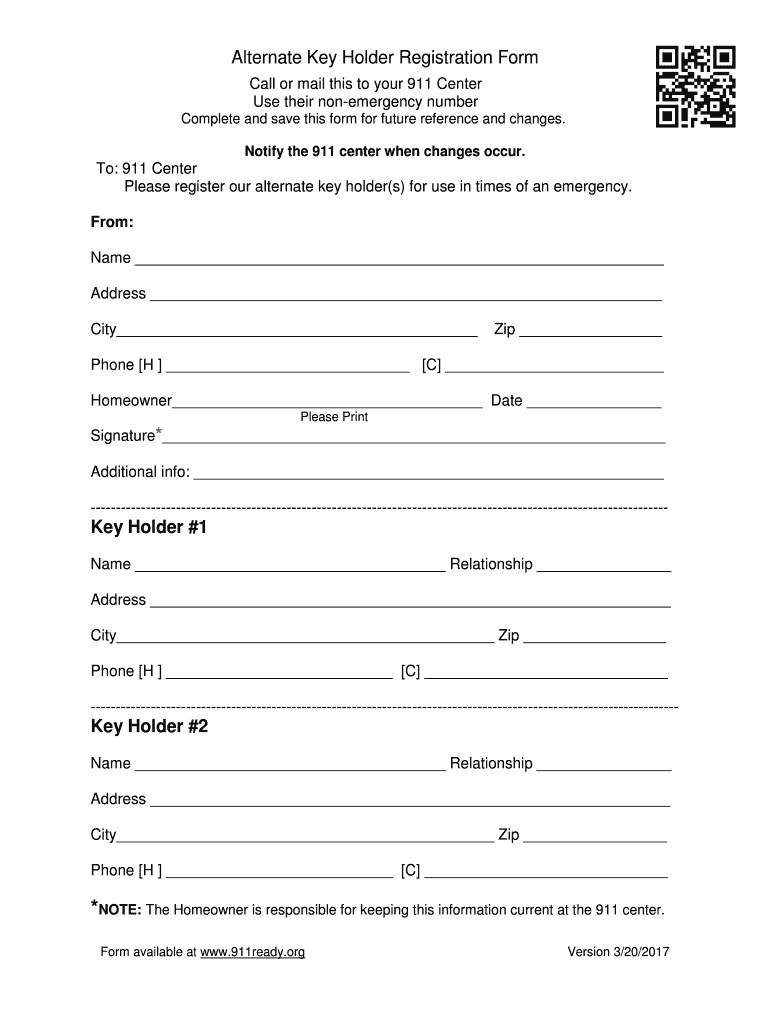 Fillable Online Alternate Key Holder Registration Form Fax Email Print ...