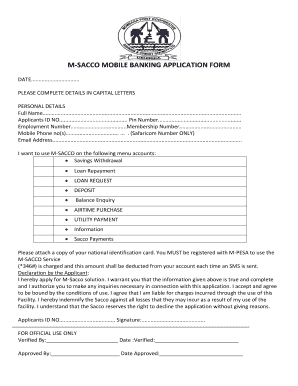 Fillable Online M-SACCO MOBILE BANKING APPLICATION FORM Fax Email Print ...