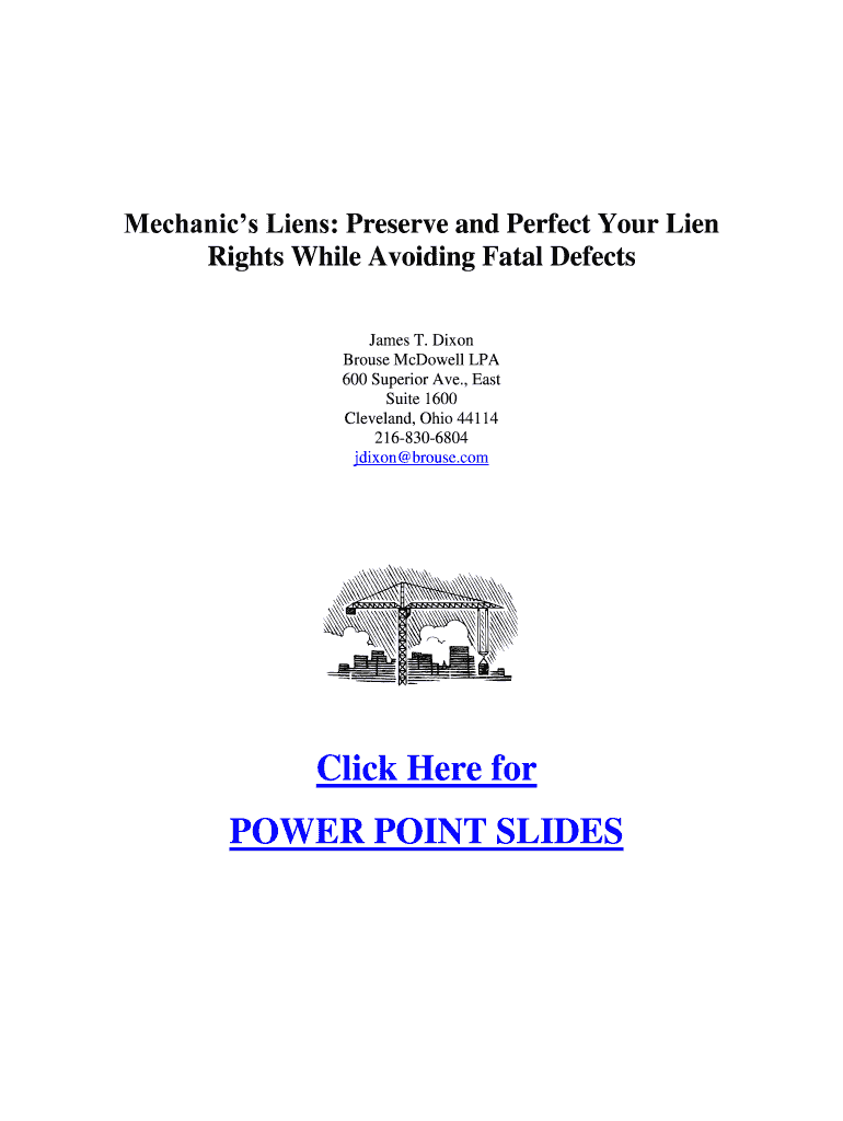 Fillable Online Mechanics Liens: Preserve and Perfect Your Lien Fax ...