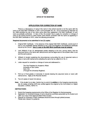 Fillable Online APPLICATION FOR CORRECTION OF NAME Fax Email Print - pdfFiller