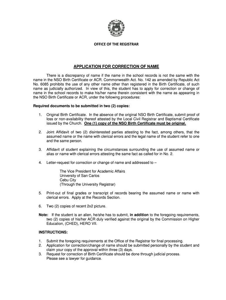 Fillable Online APPLICATION FOR CORRECTION OF NAME Fax Email Print ...
