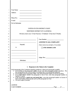 Fillable Online Instructions: Answer - Responding to the Complaint in ...