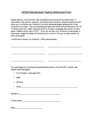 Fillable Online GCSD Standardized Testing Withdrawal Form Fax Email ...