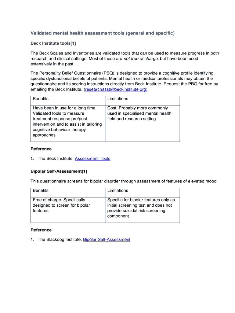 Validated Mental Health Screening Tools – EGQZTF