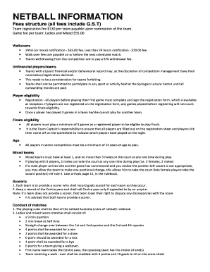 Fillable Online NETBALL INFORMATION Fax Email Print - pdfFiller