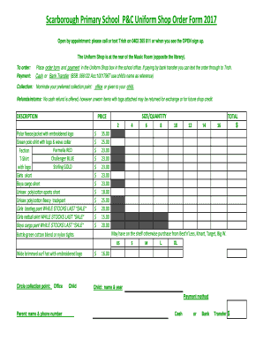 Fillable Online Scarborough Primary School P&C Uniform Shop Order Form ...