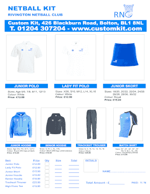 Fillable Online NETBALL KIT Fax Email Print - pdfFiller
