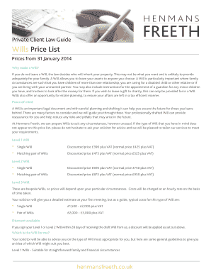 Fillable Online Wills Price List Fax Email Print - pdfFiller