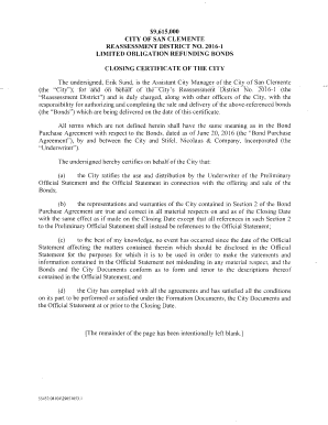 Fillable Online CLOSING CERTIFICATE OF THE CITY Fax Email Print - pdfFiller