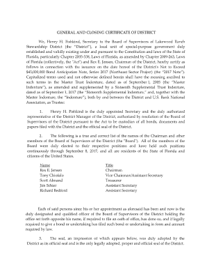 Fillable Online GENERAL AND CLOSING CERTIFICATE OF DISTRICT Fax Email ...