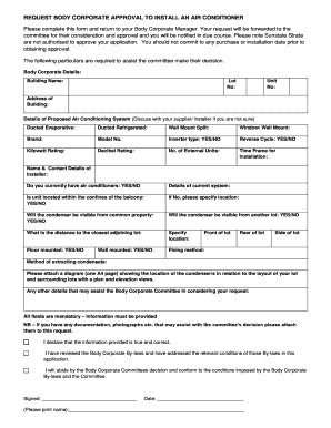 Fillable Online REQUEST BODY CORPORATE APPROVAL TO INSTALL AN AIR ...