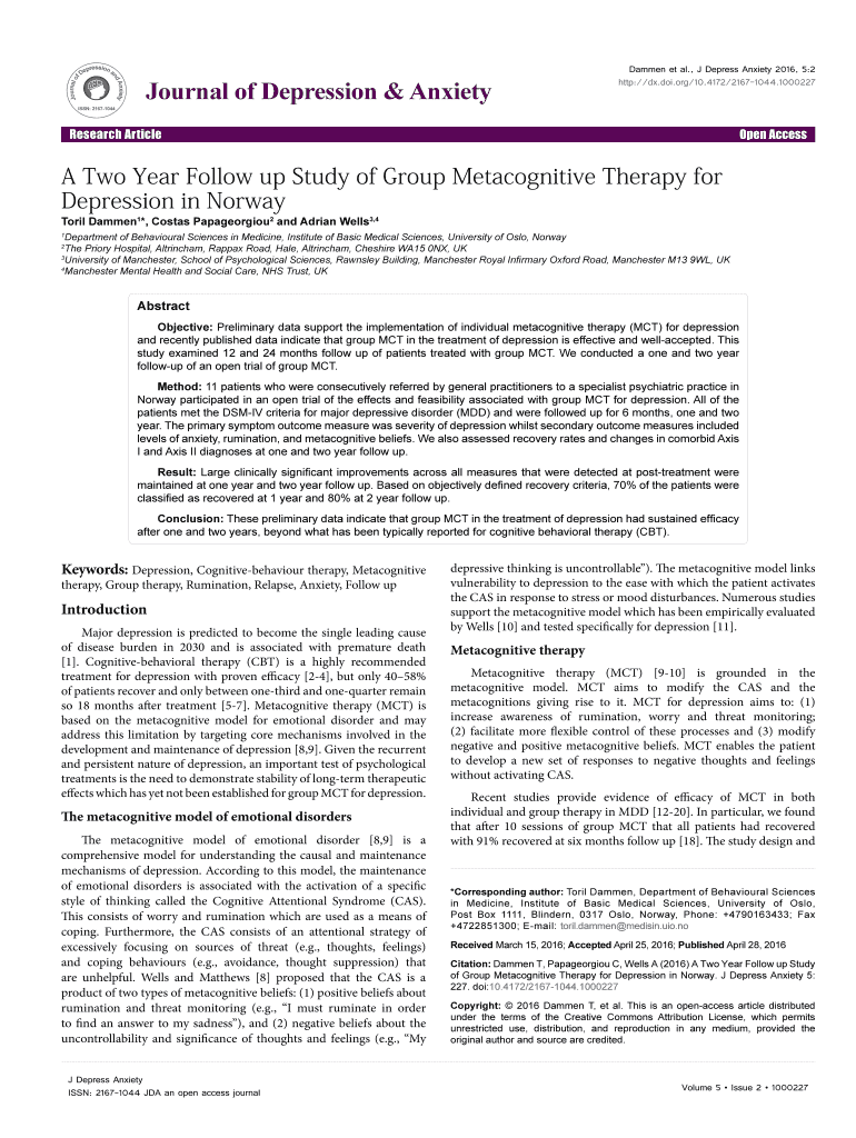 Fillable Online Journal of Depression & Anxiety Fax Email Print - pdfFiller