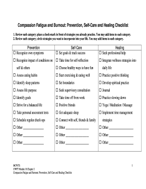Fillable Online Compassion Fatigue and Burnout: Prevention, Self-Care ...