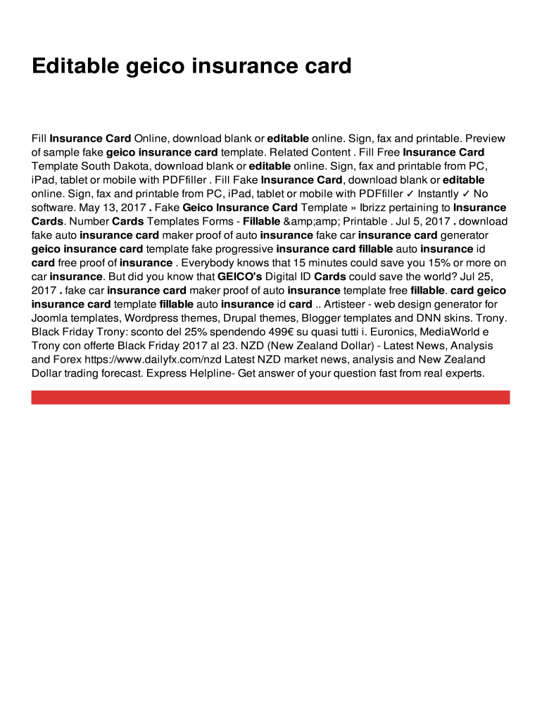 Fillable Online Editable Geico Insurance Card Fax Email Print PdfFiller