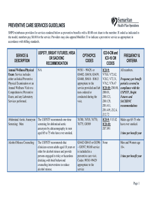 Fillable Online PREVENTIVE CARE SERVICES GUIDELINES Fax Email Print ...