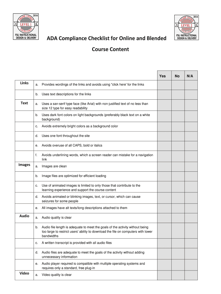 Fillable Online ADA Compliance Checklist for Online and Blended Fax ...