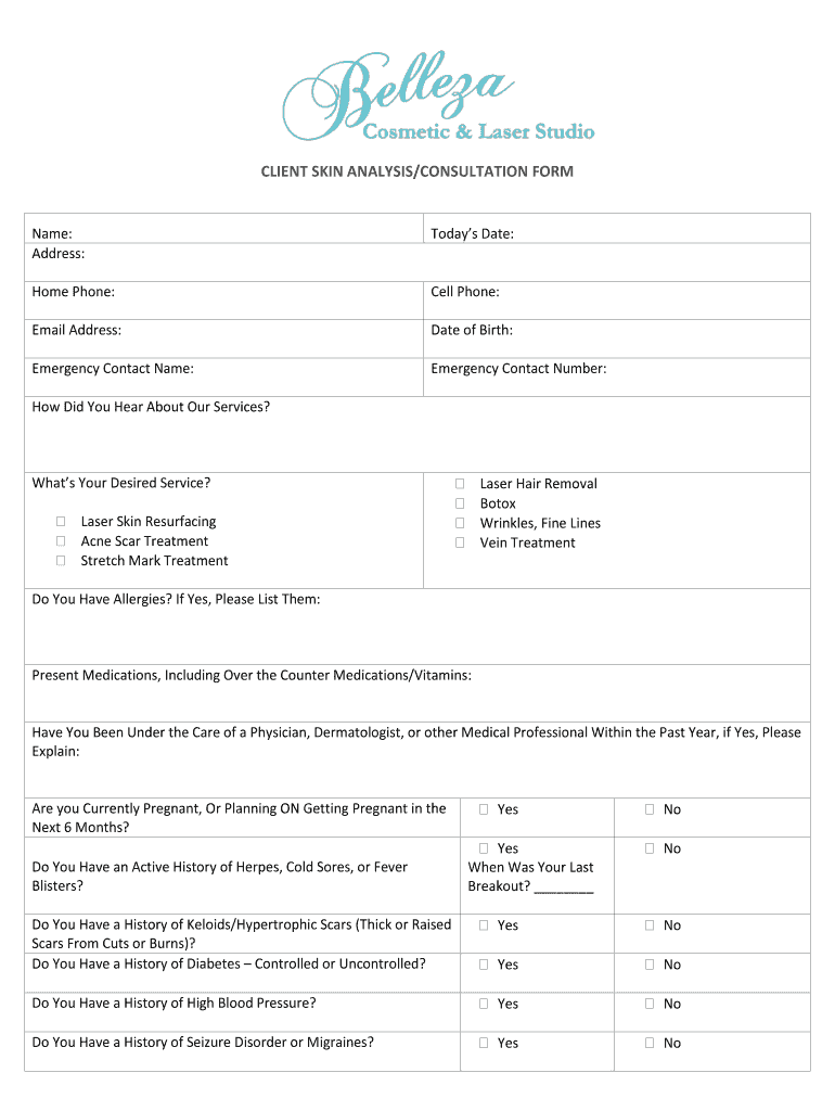 Fillable Online CLIENT SKIN ANALYSIS/CONSULTATION FORM Fax Email Print ...