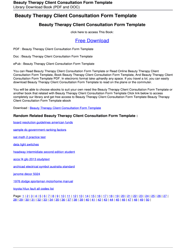 Fillable Online Beauty Therapy Client Consultation Form Template Fax ...