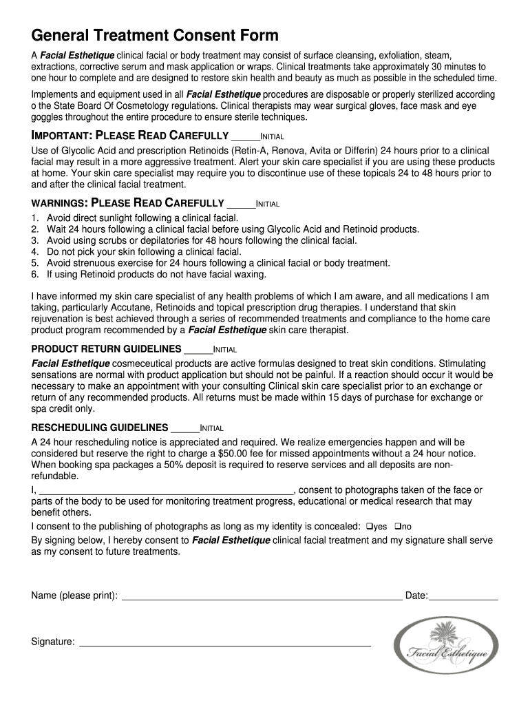 Fillable Online General Treatment Consent Form Fax Email Print - pdfFiller