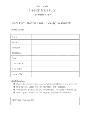 Fillable Online Client Consultation Card Beauty Treatments Fax Email ...