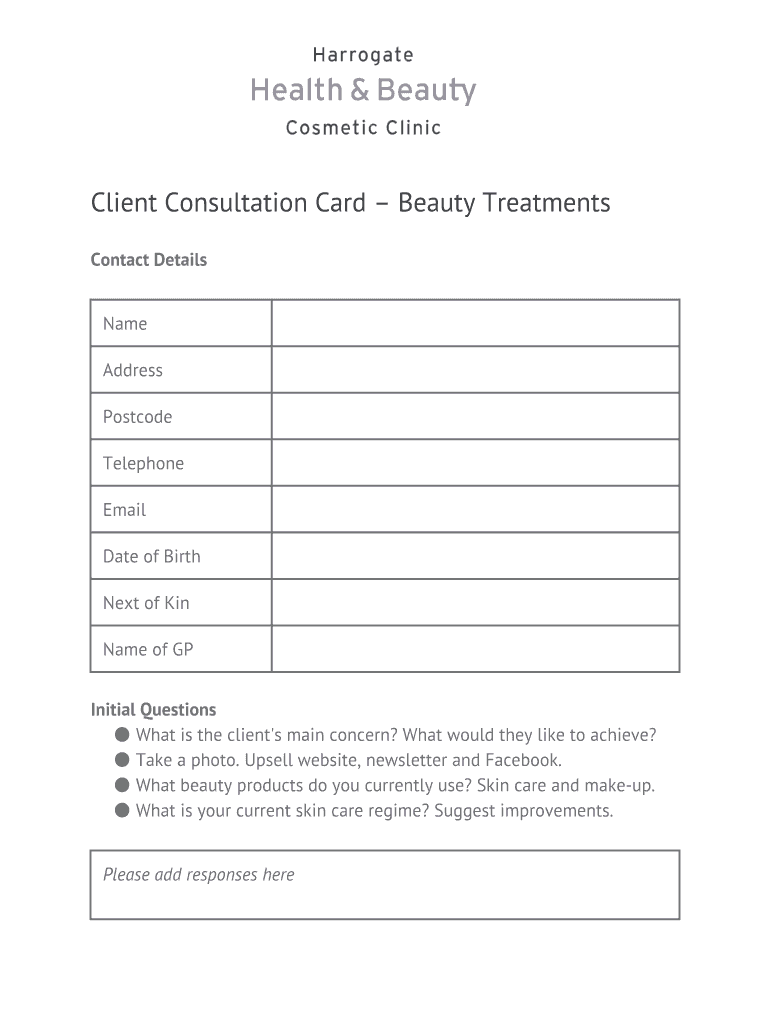 Fillable Online Client Consultation Card Beauty Treatments Fax Email ...