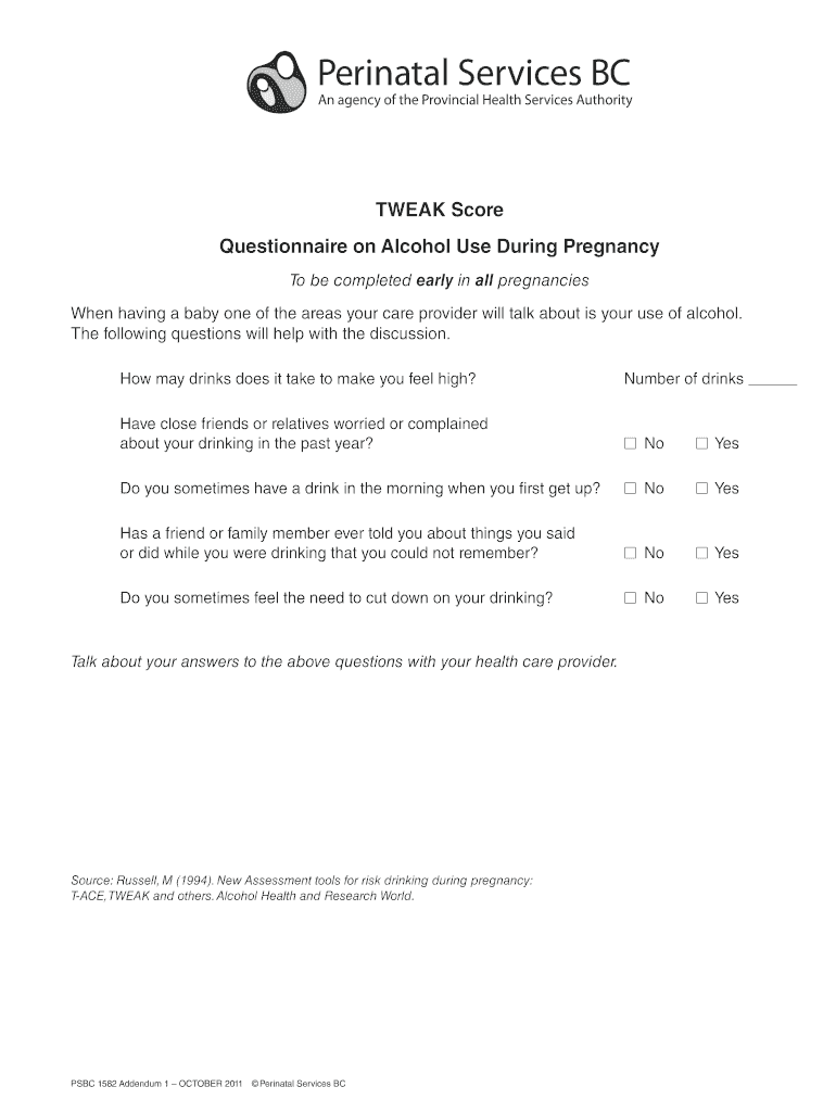 Fillable Online Questionnaire on Alcohol Use During Pregnancy Fax Email ...