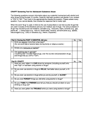 Fillable Online CRAFFT Screening Tool for Adolescent Substance Abuse ...