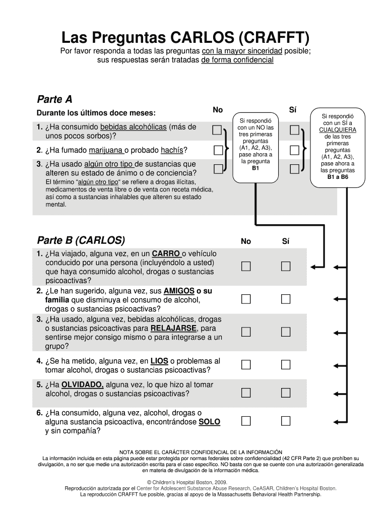Fillable Online Las Preguntas CARLOS (CRAFFT) Fax Email Print - pdfFiller