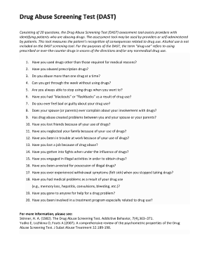 Fillable Online Drug Screening Questionnaire (DAST) Fax Email Print ...