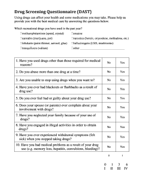 Fillable Online Drug Screening Questionnaire (DAST) Fax Email Print ...