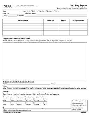 Fillable Online Lost Key Report Fax Email Print - pdfFiller