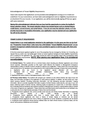 Fillable Online Acknowledgement of Tenant Eligibility Requirements: Fax ...