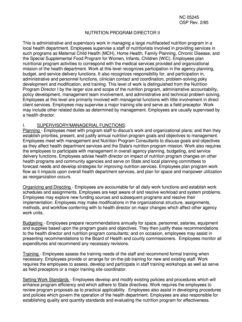 Fillable Online NUTRITION PROGRAM DIRECTOR II Fax Email Print - pdfFiller