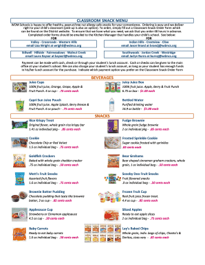 Fillable Online CLASSROOM SNACK MENU Fax Email Print - pdfFiller