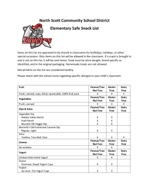Fillable Online Elementary Safe Snack List Fax Email Print - pdfFiller