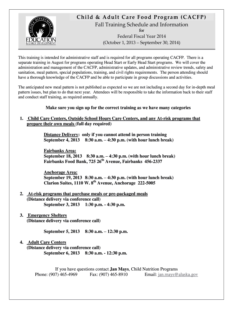 Fillable Online Fall Training Schedule and Information Fax Email Print ...