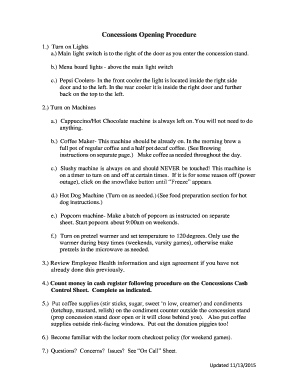 Fillable Online Concessions Opening Procedure Fax Email Print - pdfFiller