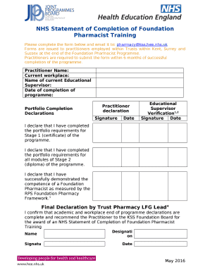 NHS Statement of Completion of Foundation Pharmacist Training Doc ...