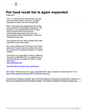 Fillable Online Pet food recall list is again expanded Fax Email Print ...