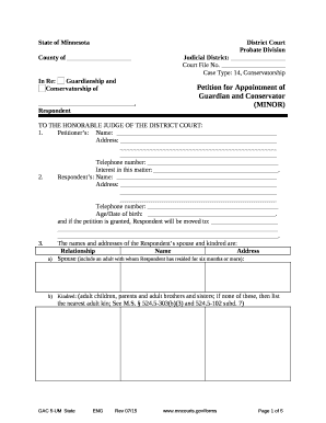 Petition for Appointment ofGuardian and Conservator Doc Template | pdfFiller